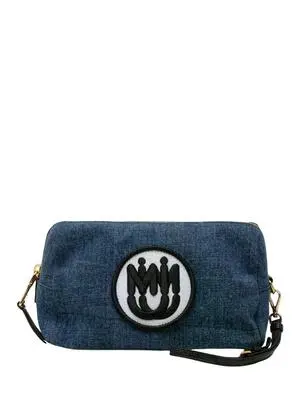 Miu Miu 2010-2025 Denim Embroidered Logo Wristlet Pouch - Blue