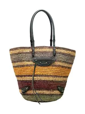 Balenciaga 2005-2026 Raffia Motocross Panier Basket Tote Bag - Brown