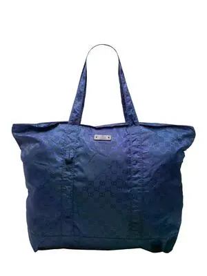 Gucci Gg Nylon Teddy Bear Folding Tote Bag - Blue