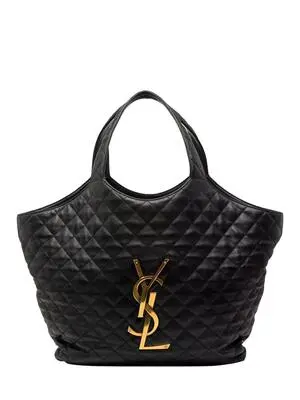 Saint Laurent 2025 Maxi Quilted Lambskin Icare Shopping Tote Bag - Black