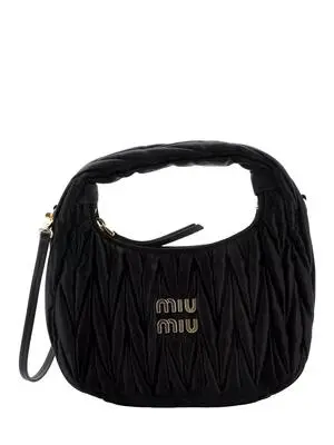 Miu Miu Wander Matelassé Satin Mini Hobo Bag - Black
