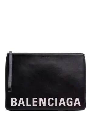 Balenciaga 2016 Leather Ville Logo Clutch Bag - Black