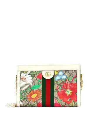 Gucci Ophidia Chain Shoulder Bag Flora Gg Coated Canvas Small - Neutrals