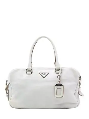 Prada 2000-2025 Vitello Daino Zip Top Satchel - White