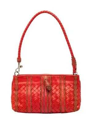 Bottega Veneta 2007-2011 Leather Intrecciato Stripe Shoulder Bag - Red