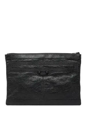 Balenciaga 2000-2025 Lambskin Motocross Classic Clip Clutch - Black