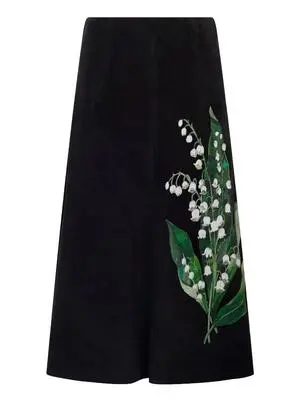 Valentino Garavani Floral-print A-line Skirt - Black