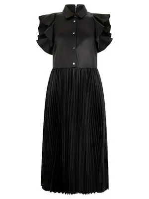 Valentino Garavani Ruffled-sleeve Pleated Dress - Black