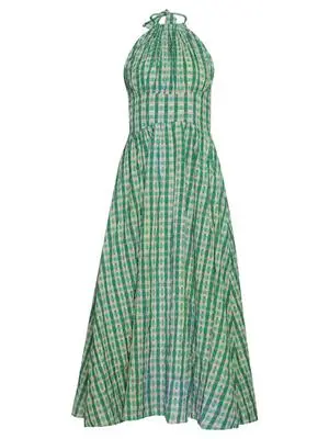 Rosie Assoulin Halterneck Checked Midi Dress - Green