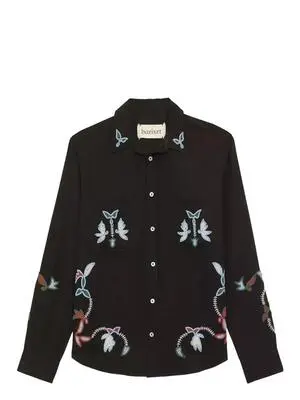 BAZISZT Embroidered Floral Shirt - Black