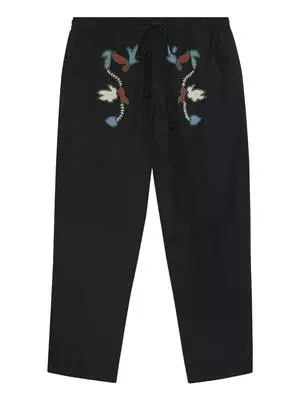BAZISZT Floral-embroidered Trousers - Black