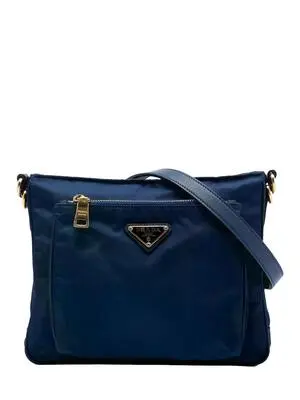 Prada Saffiano Trimmed Tessuto Crossbody Bag - Blue