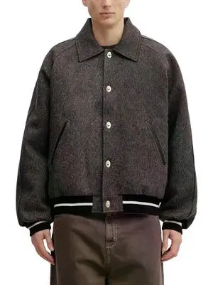 WALES BONNER Buttoned Herringbone-pattern Bomber Jacket - Grey