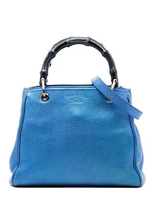 Gucci Small Metallic Calfskin Bamboo Shopper Satchel - Blue