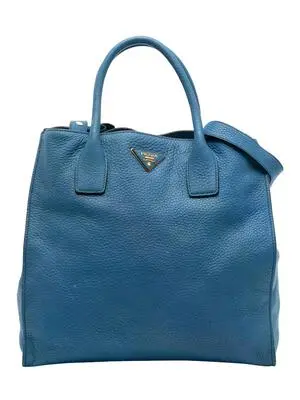 Prada Vitello Daino Open Convertible Tote Satchel - Blue