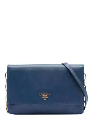 Prada Saffiano Leather Wallet On Chain - Blue