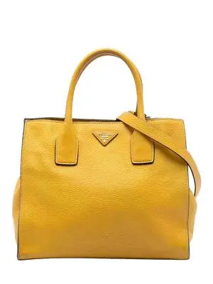 Prada 2000-2025 Vitello Daino Open Convertible Tote Satchel - Yellow