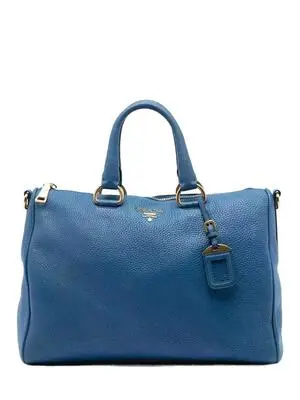 Prada Vitello Daino Zip Top Satchel - Blue