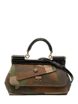 Dolce & Gabbana Camouflage Canvas Miss Sicily Satchel - Brown