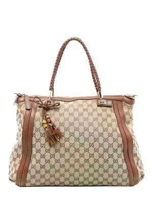 Gucci Large Gg Canvas Bella Satchel - Brown