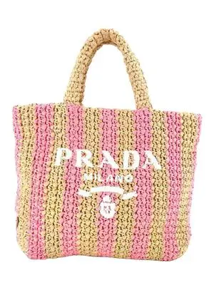Prada Logo Raffia Small Tote Bag - Multicolour