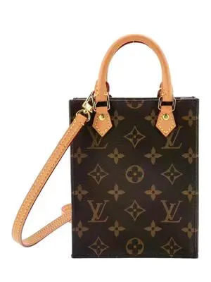 LOUIS VUITTON Petit Sac Plat Monogram Canvas Crossbody Bag - Brown
