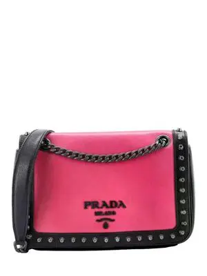 Prada Chain Flap Studded Glace Calf Small Crossbody Bag - Pink