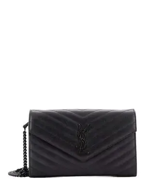 Saint Laurent Classic Monogram Wallet On Chain Matelasse Chevron Leather - Black