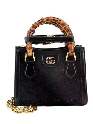 Gucci Diana Nm Bamboo Handle Crystal Embellished Gg Canvas Mini Tote Bag - Black