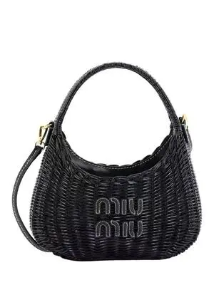 Miu Miu Wander Hobo Wicker Mini Shoulder Bag - Black