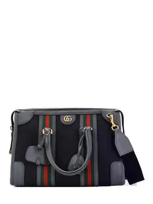 Gucci Bauletto Top Handle Bag Gg Canvas And Leather Medium Satchel - Black