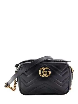 Gucci Gg Marmont Mini Crossbody Bag Matelasse Leather - Black