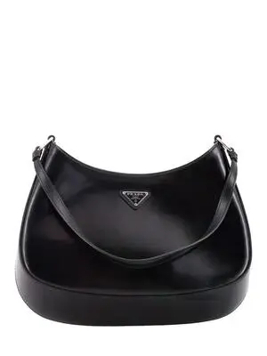 Prada Cleo Shoulder Bag Spazzolato Leather Medium Hobo Bag - Black
