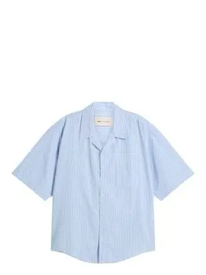 Ami Short Sleeve Boxy Shirt - Bleu Cachemire/blanc