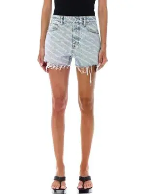 Alexander Wang Logo-print Frayed Hem Shorts - Blue