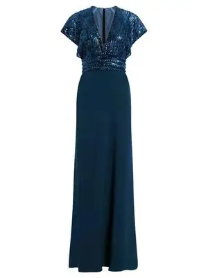Jenny Packham Sequin V-neck Dress - Blue