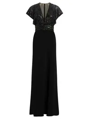 Jenny Packham Cary Sequin V-neck Maxi Dress - Black