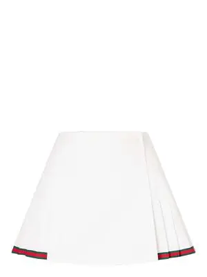 Gucci Webbing-trimmed Pleated Cotton-poplin Mini Skirt - White