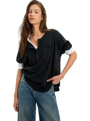 Free People We The Free Aspen Henley Tee Black