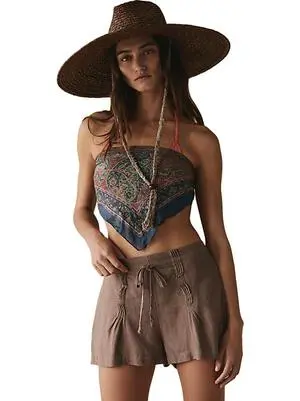 Free People Bailey Linen Shorts Dried Walnut