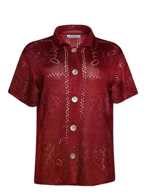Calle Del Mar Floral Open Knit Shirt - Red
