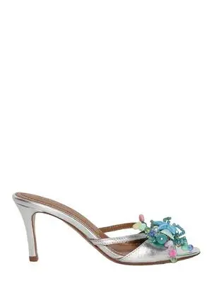 ALAMEDA TURQUESA Beaded-Embellishment Mules Silver