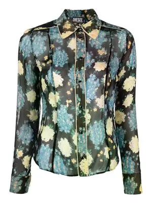 DIESEL® Floral-print Shirt - Black