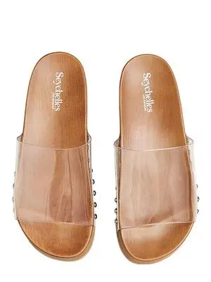 Seychelles Wood Bottom Slide Sandals Clear