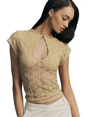 Anthropologie Keyhole High-neck Lace Top - Light Yellow