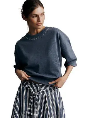 Maeve Jasper Grommet Pullover Blue Heather