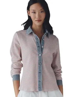 DOLAN LEFT COAST Denim Mixed Cardigan Top Pink Stripe
