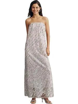HELSI Margot Strapless Sequin Maxi Dress - Silver/off White