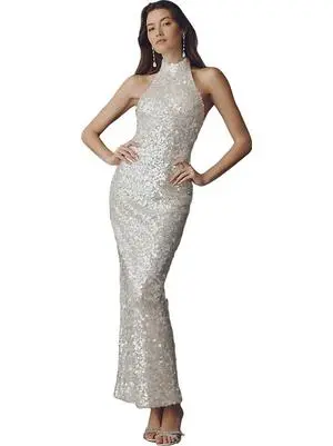 HELSI Louisa Halter Sequin Maxi Dress - Off White