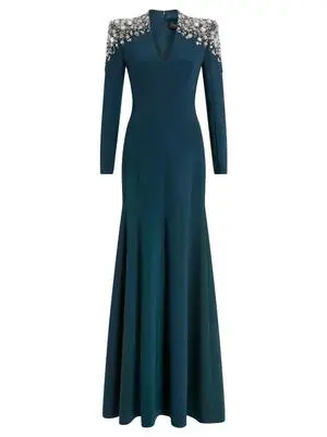 Jenny Packham Nila Embellished V-neck Maxi Dress - Blue
